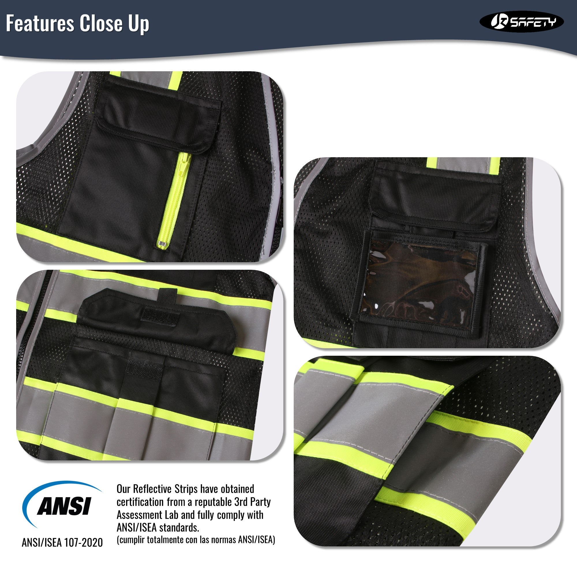 JKSafety 9 Pockets Hi-Vis Mesh Safety Vest, Two-Tone