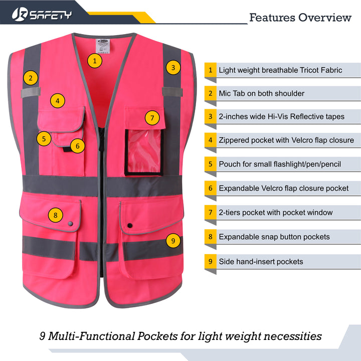 Jksafety 9 Pockets Hi Vis Reflective Safety Vest