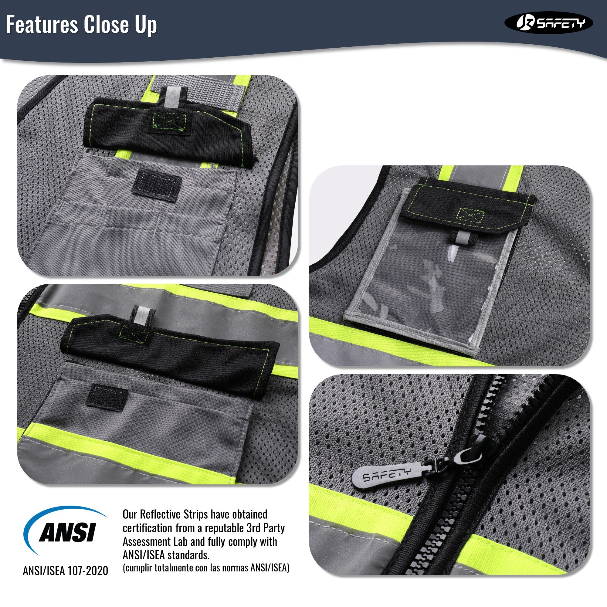 JKSafety 8 Pockets Two-Tone Mesh Hi-Vis Reflective Safety Vests