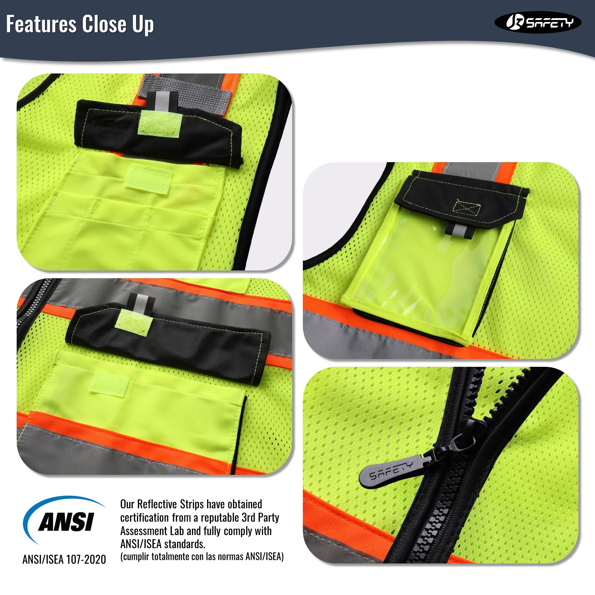 JKSafety 8 Pockets Two-Tone Mesh Hi-Vis Reflective Safety Vests