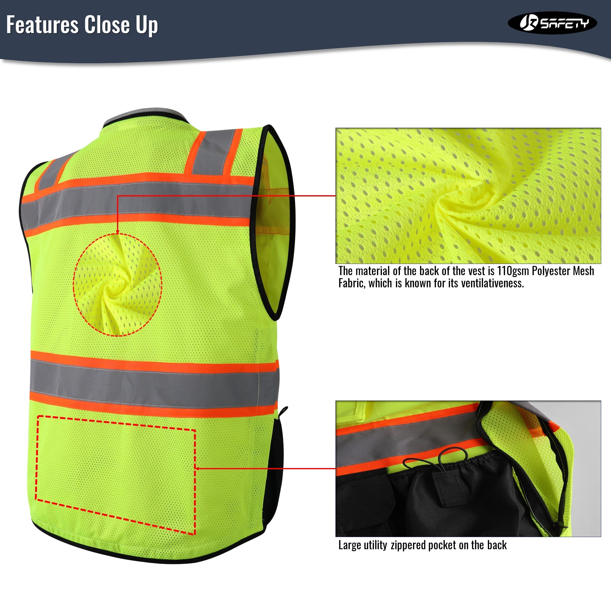 JKSafety Reflective Surveyor Safety Vest Cushioned Collar