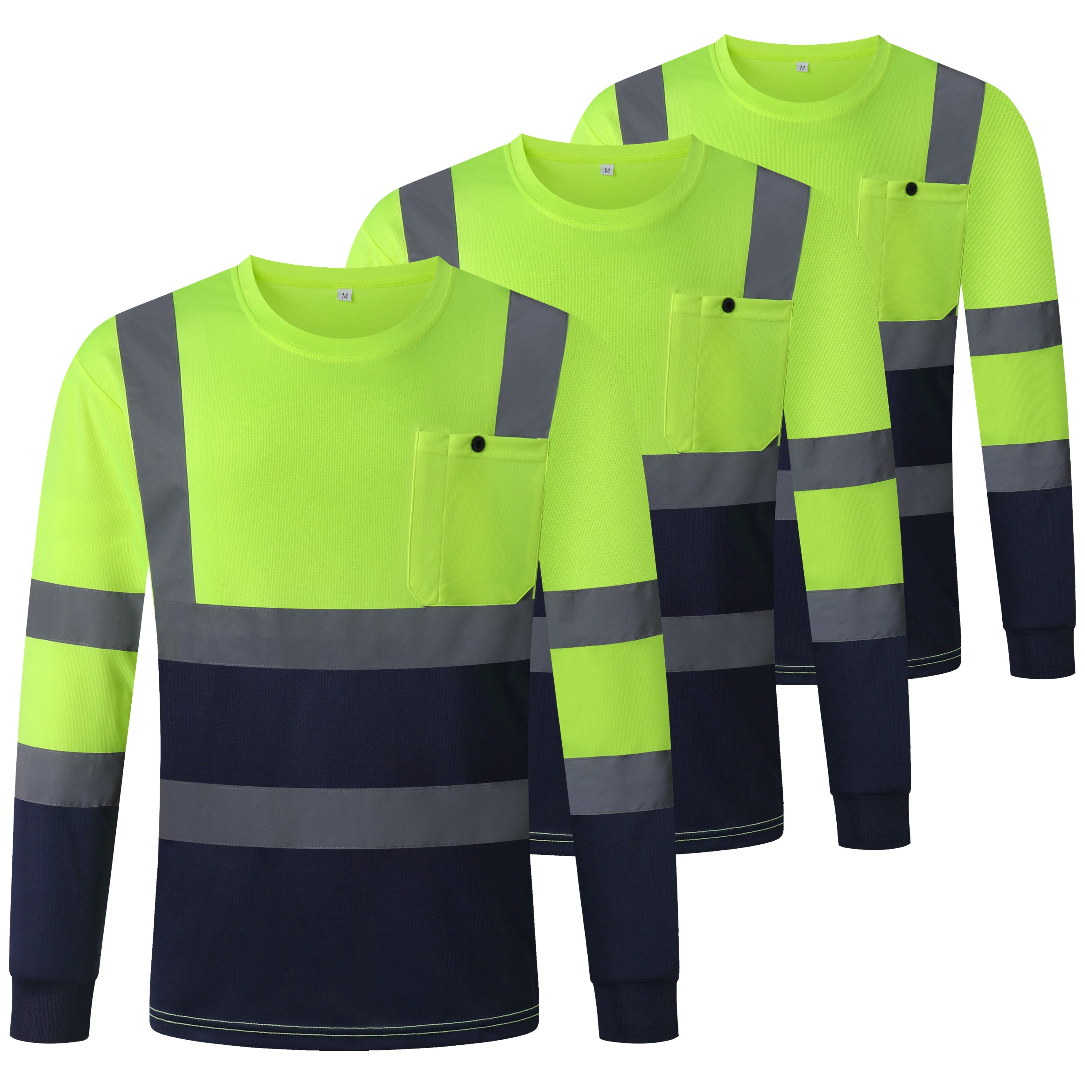 JKSafety 3-Pack Hi-Vis Reflective Safety Shirts with Long Sleeve, Black ...