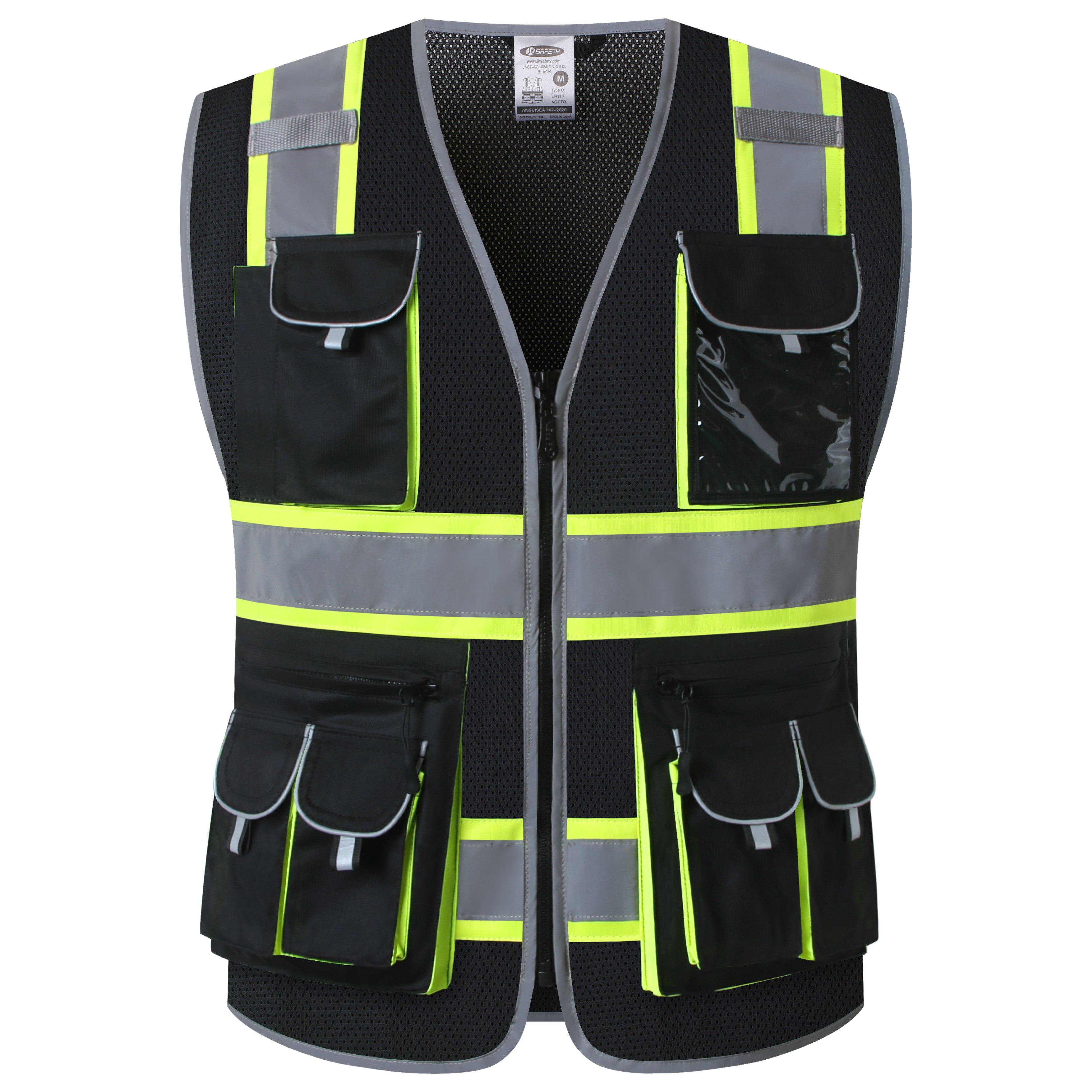 JKSafety 10 Pockets Mesh Hi-Vis Reflective Safety Vest, Two-Tone