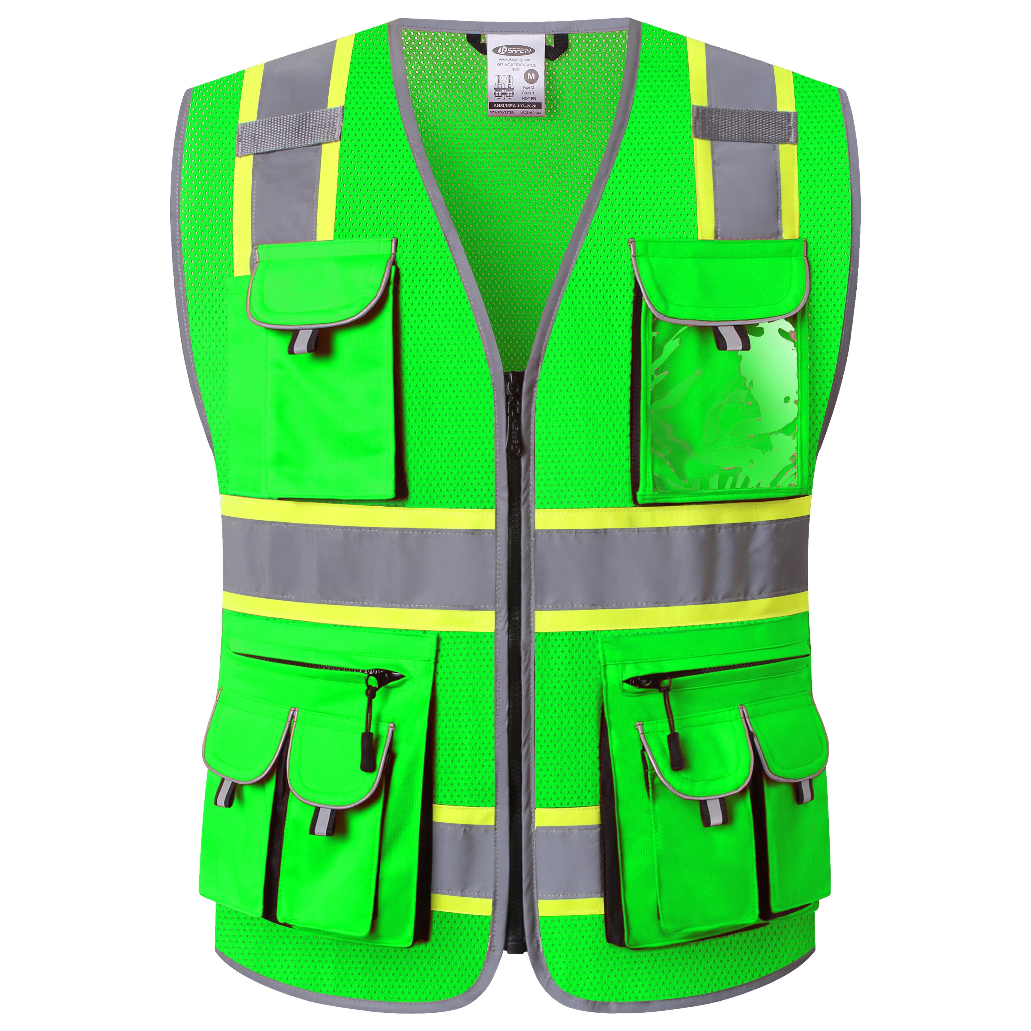 JKSafety 10 Pockets Mesh Hi-Vis Reflective Safety Vest, Two-Tone