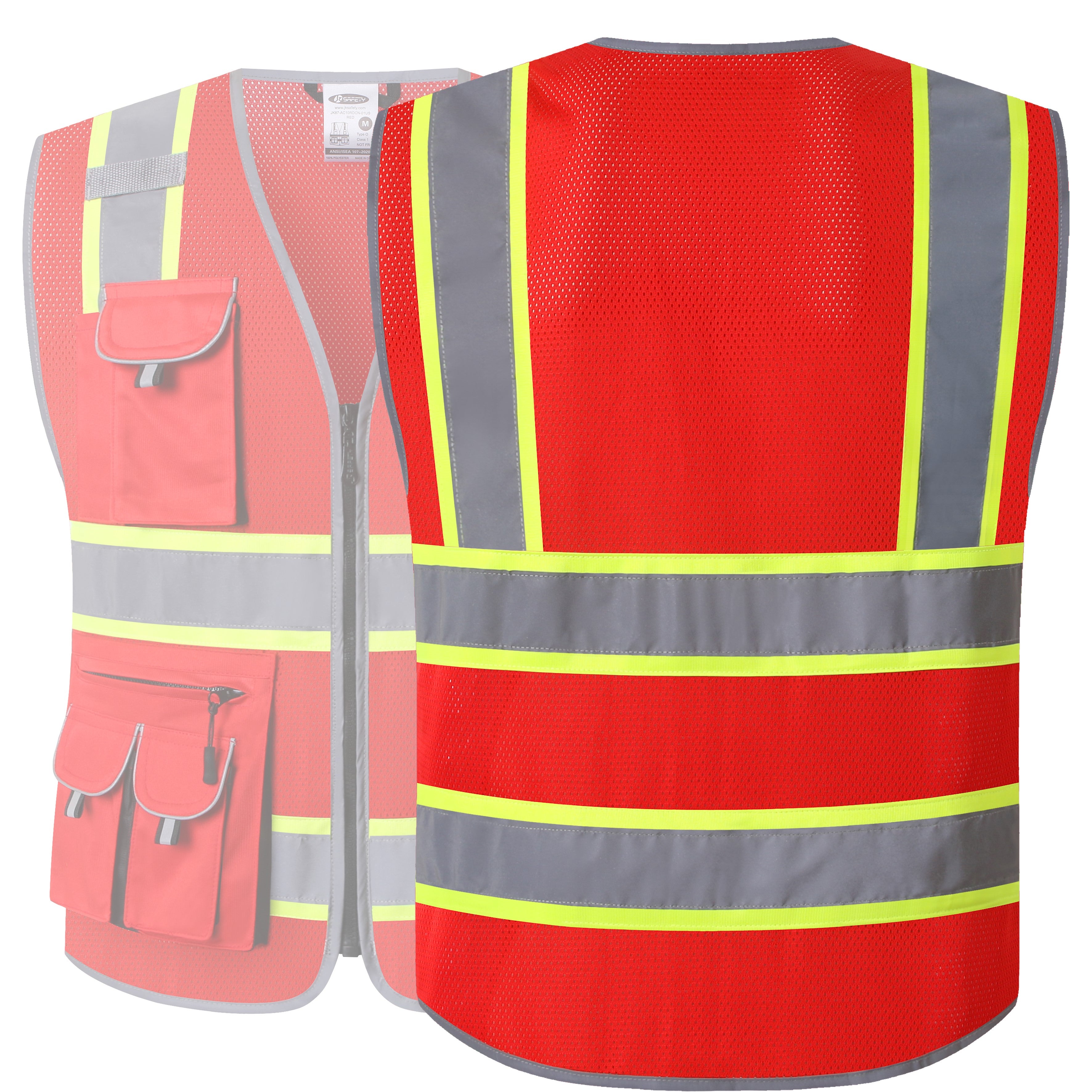 JKSafety 10 Pockets Mesh Hi-Vis Reflective Safety Vest, Two-Tone