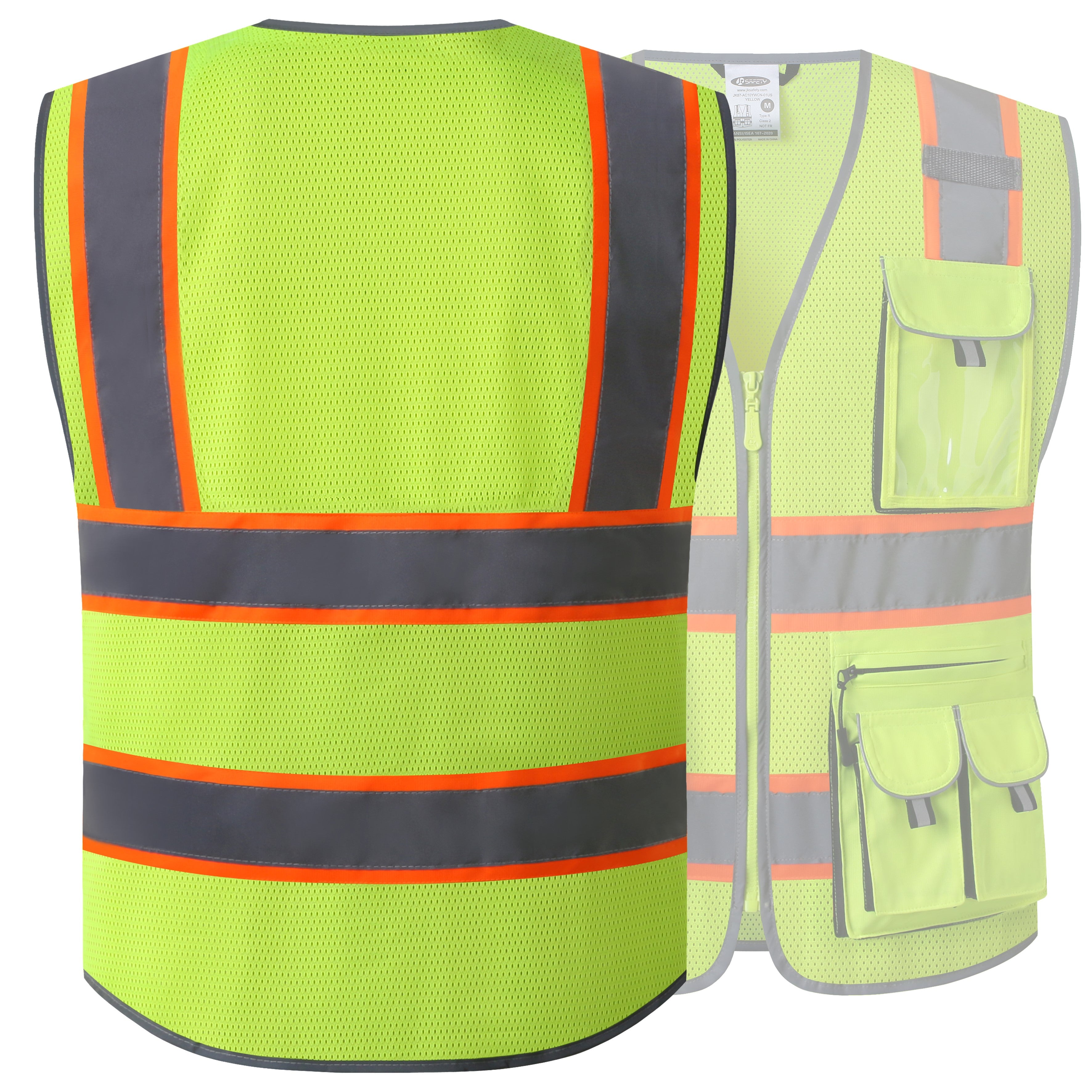 JKSafety 10 Pockets Mesh Hi-Vis Reflective Safety Vest, Two-Tone JKSafety 10 Pockets Mesh Hi-Vis Reflective Safety Vest, Two-Tone